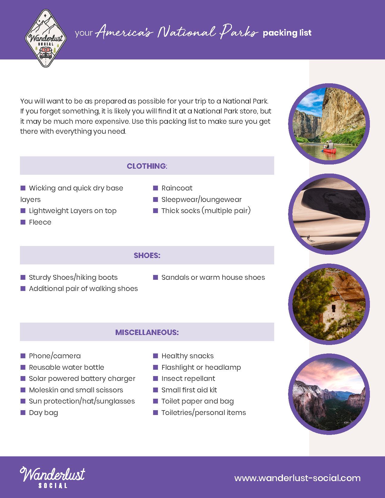 America's National Parks Packing List | Wanderlust Social