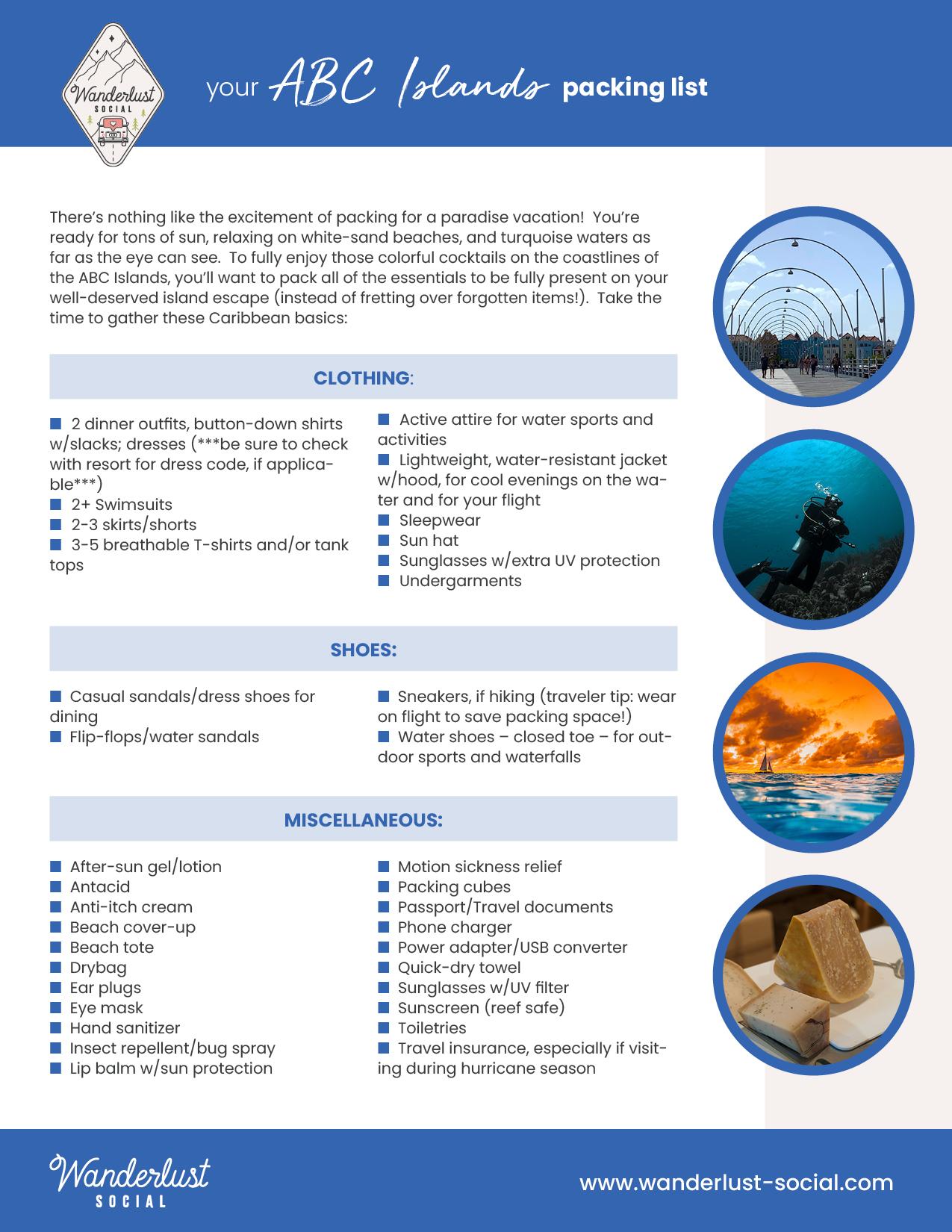 ABC Islands Packing List | Wanderlust Social