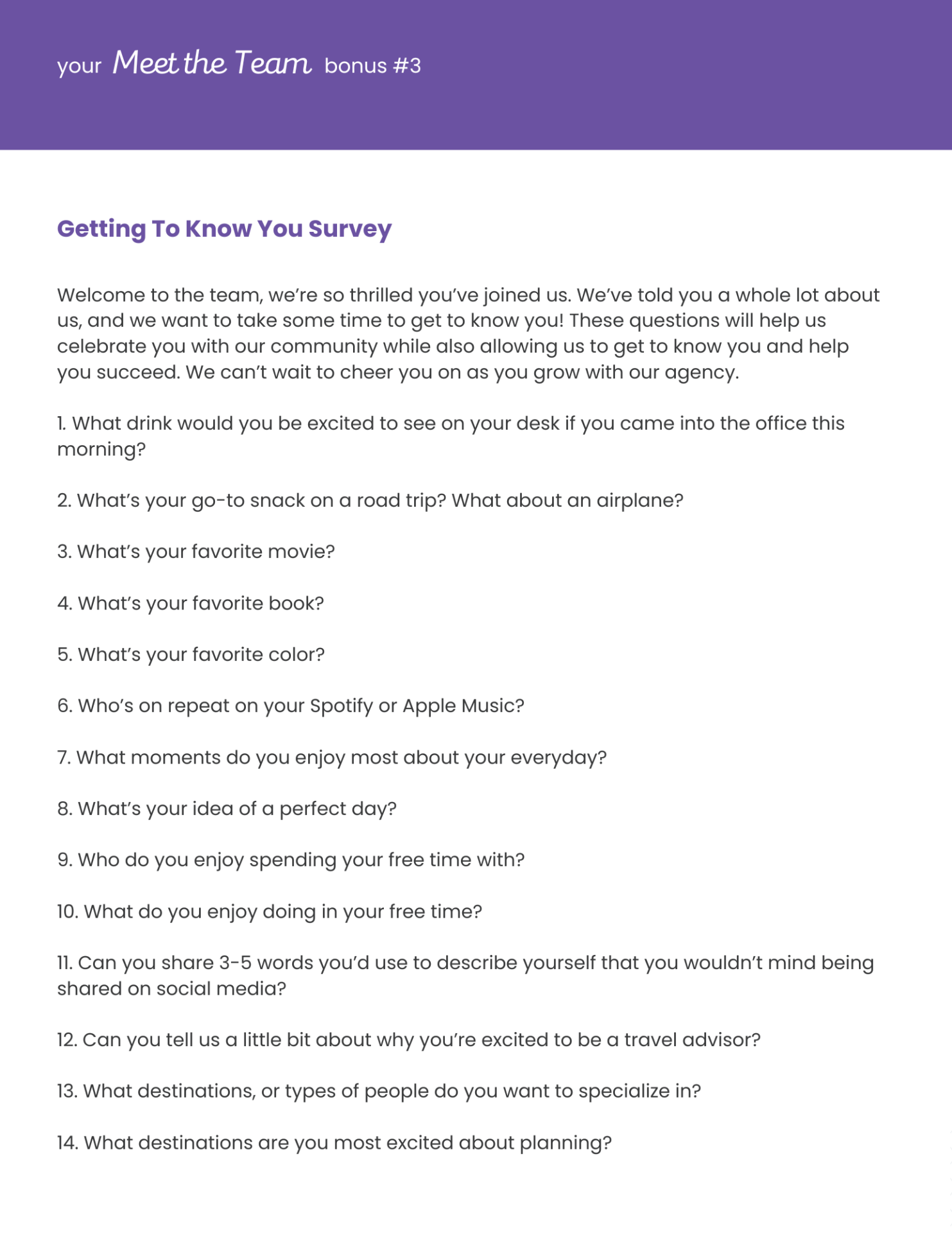 Getting To Know You Survey Bonus | Wanderlust Social