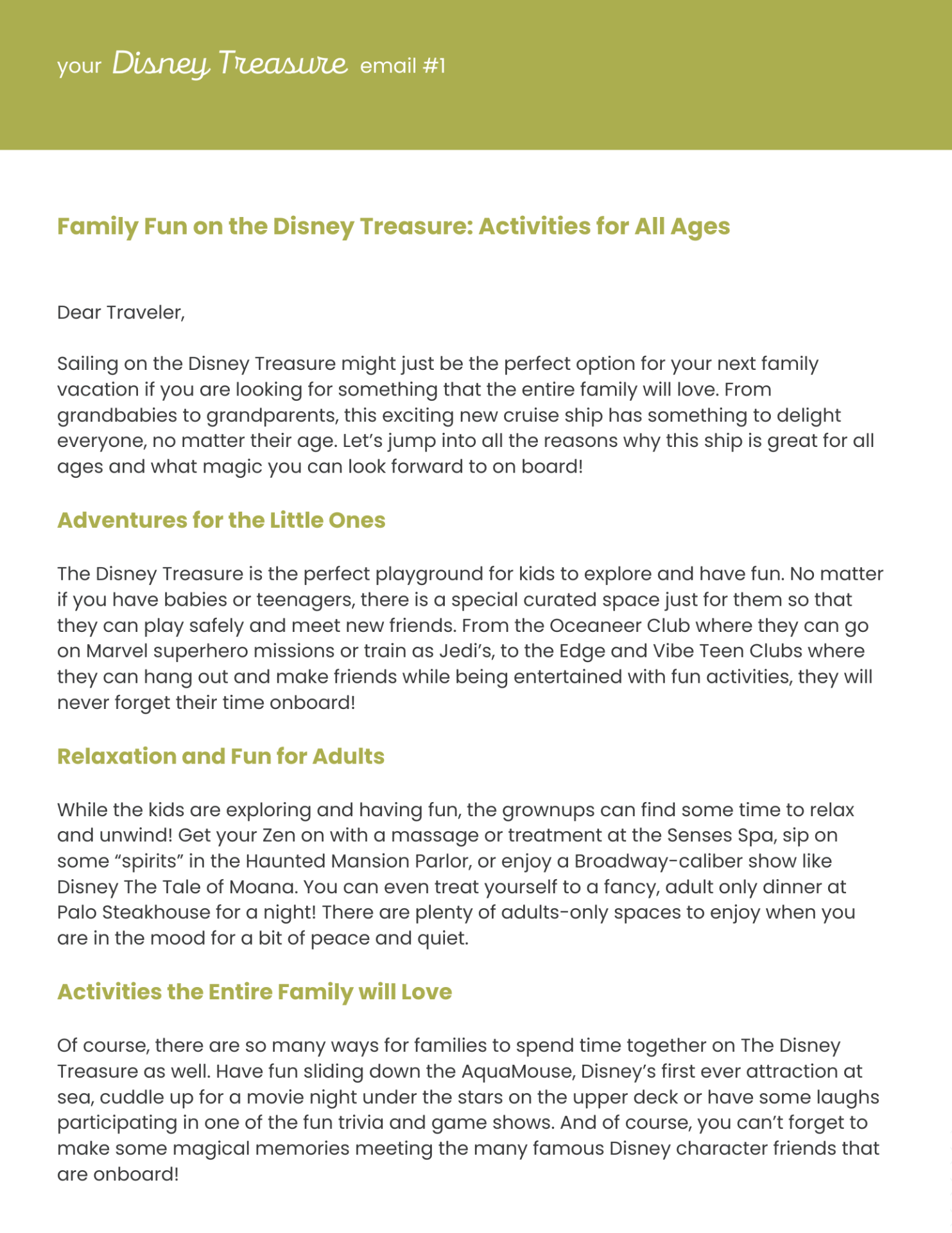 Family Fun on the Disney Treasure: Activities for All Ages Email ...