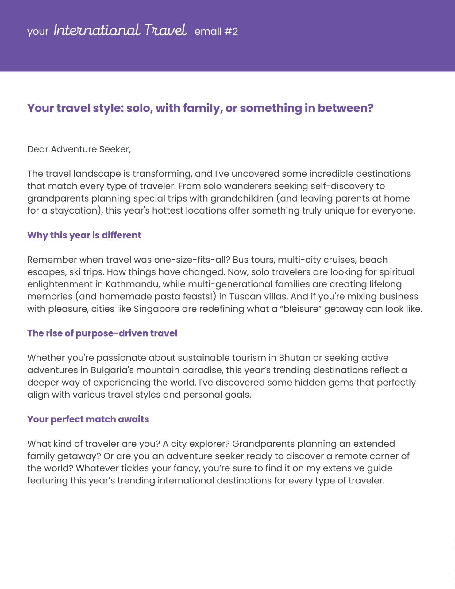 Your travel style: solo, with family, or something in between? (email ...