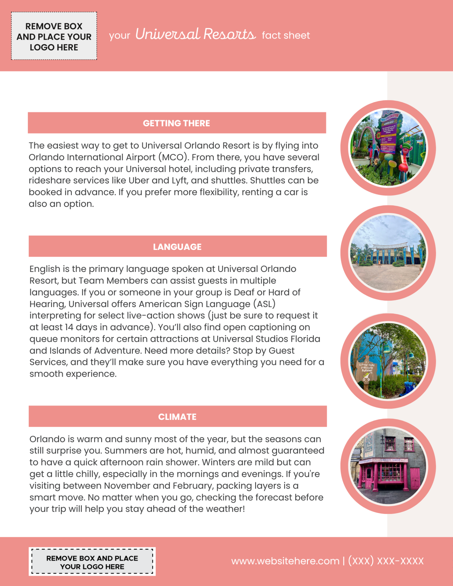 Highlight all the deets with this Universal Resorts fact sheet ...