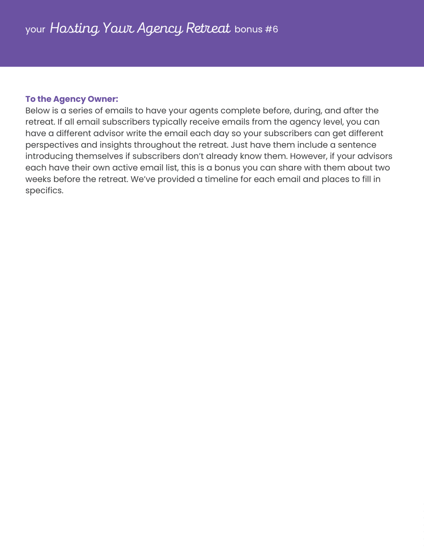 Small Email Series to send your agency team members before, during, and ...